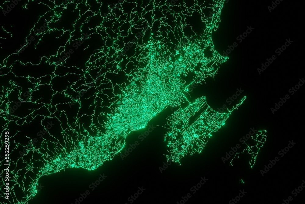 Map of the streets of Cebu (Philippines) made with green illumination ...