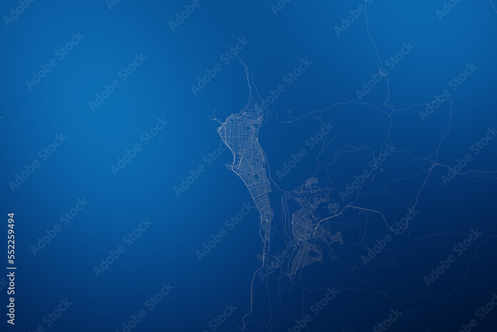 Stylized map of the streets of Iquique (Chile) made with white lines on ...