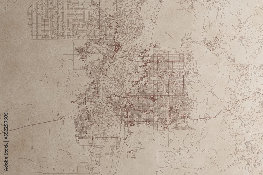 Map of Albuquerque (New Mexico, USA) on an old vintage sheet of paper ...