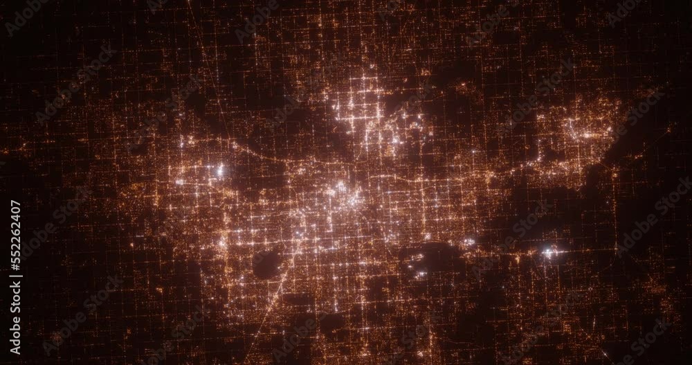 Oklahoma City (Oklahoma, USA) aerial view at night. Top view on modern ...