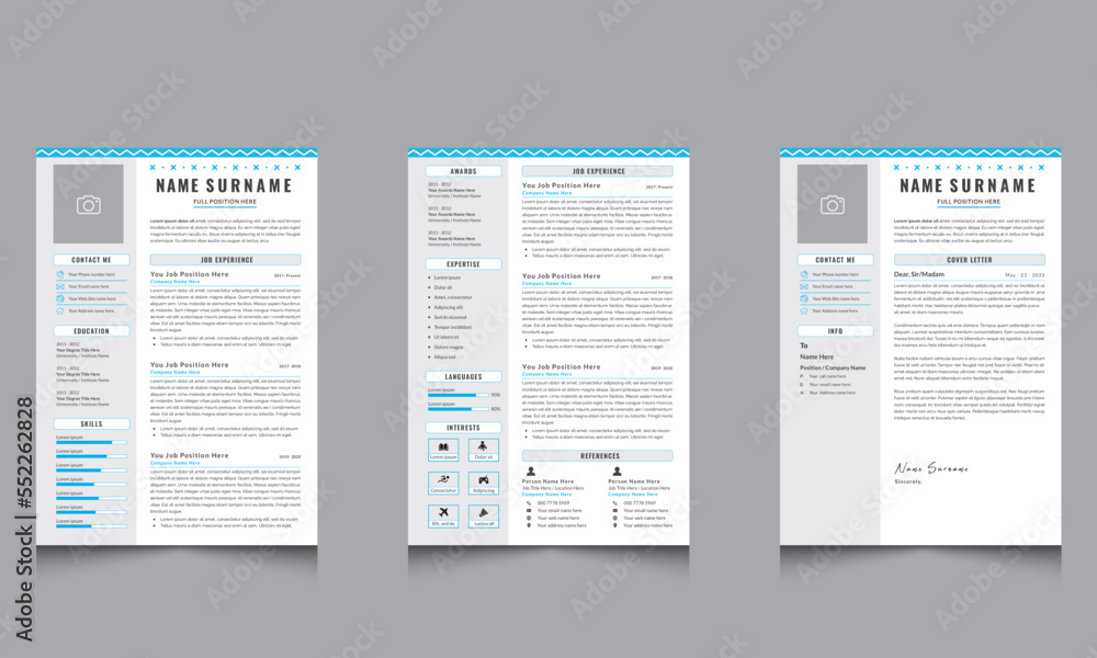 Resume Layout and Cover Letter Page Set Designer CV Template Stock ...