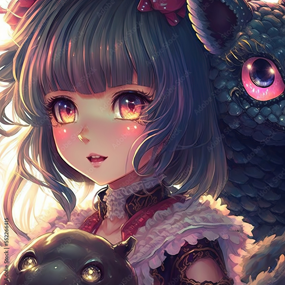anime style cute girl portrait with big round eyes created by ...