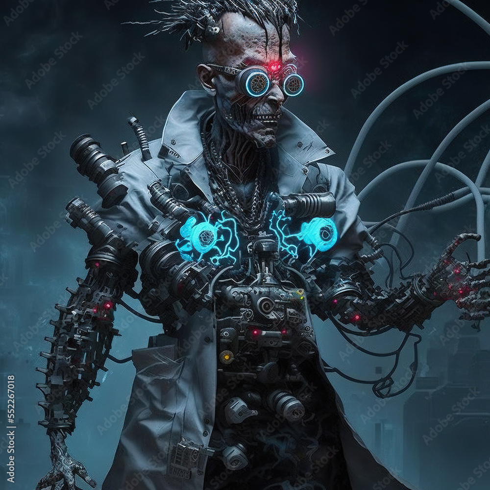 mad scientist turning himself into a machine created by generative ai ...