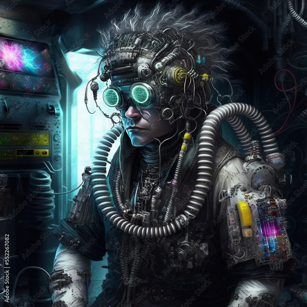 mad scientist turning himself into a machine created by generative ai ...
