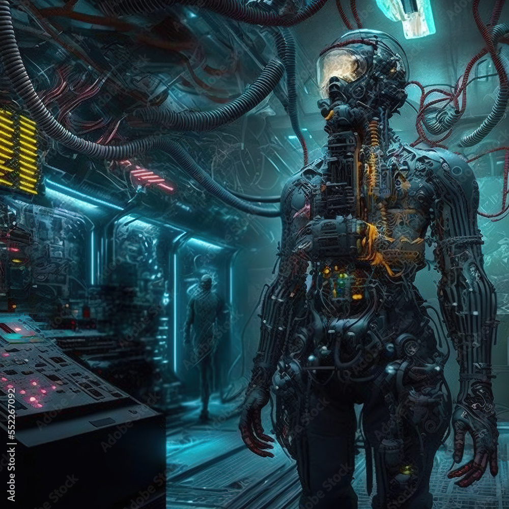 mad scientist turning himself into a machine created by generative ai ...