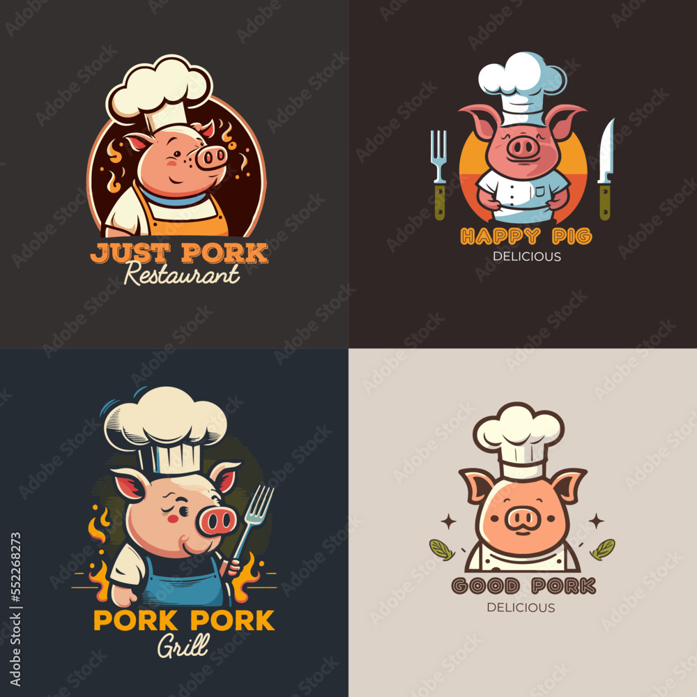 illustration on Pig chef logo mascot for pork grill bbq restaurant ...