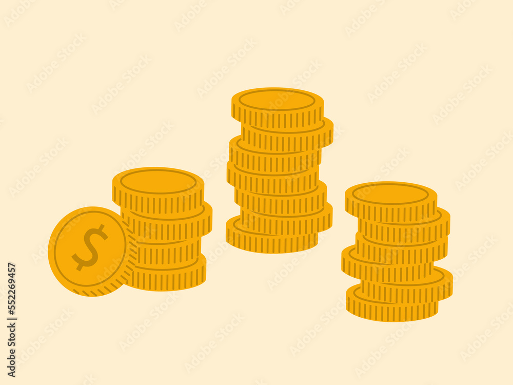 Stack of golden coins. Hand drawn vector illustration isolated on light ...