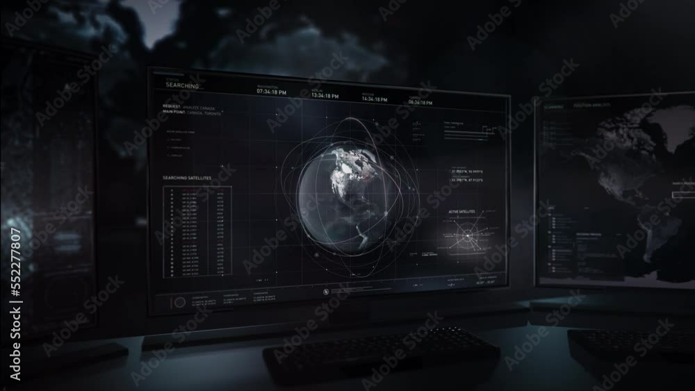 Modern Software Displays Planet Map With Satellite Network Control User ...
