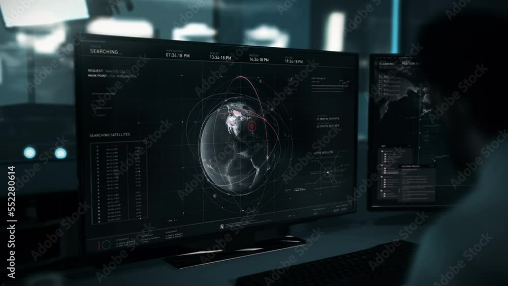 Modern global searching network studying the earth map. Global tracking ...