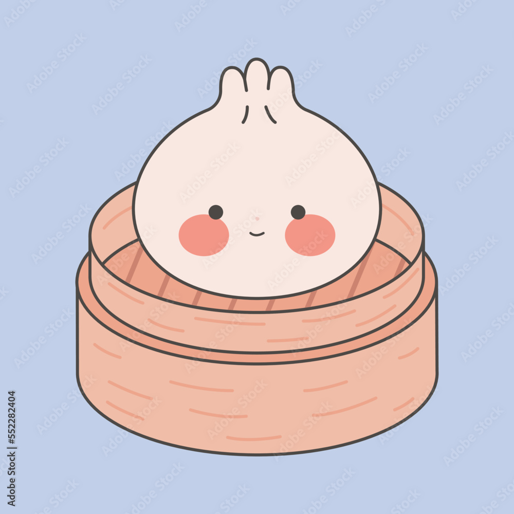 Cute dumplings in bamboo steamer. Kawaii dim sum. Asian Traditional ...