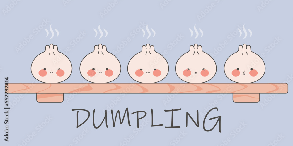 Cute dumplings in bamboo steamer. Kawaii dim sum. Asian Traditional ...