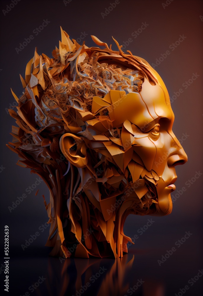 Generative ai abstract render of a mockup non-existing human head made ...