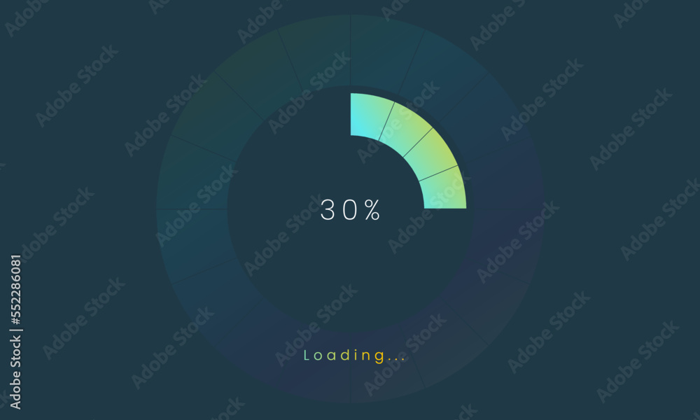 Vetor de 30 percent loading user interface, A Futuristic loading icon, colorful loading tap menu ...