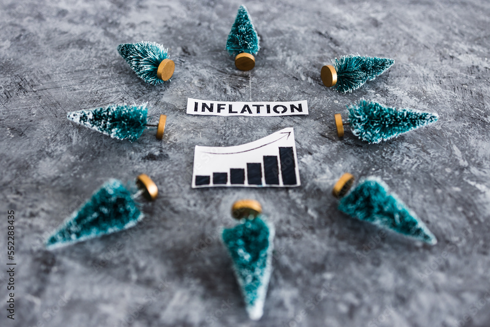 Foto de Inflation graph with stats going up surrounded by mini ...