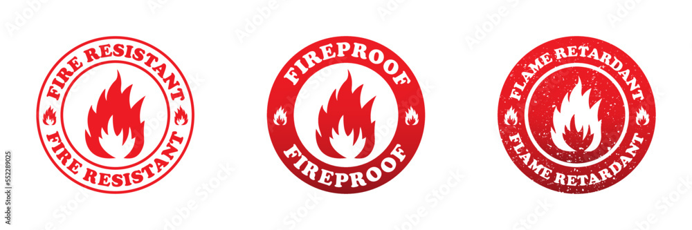 Fire resistant icon. Fireproof badge. Vector illustrations. Stock ...