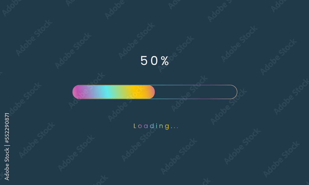 50 percent rainbow loading bar, luplouad user interface, colorful Futuristic loading symbol, a ...