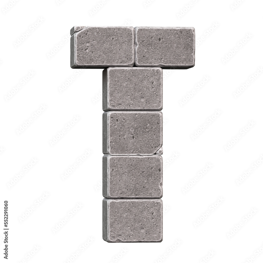 Stone font, letters made of stone blocks 3d rendering, letter T Stock ...