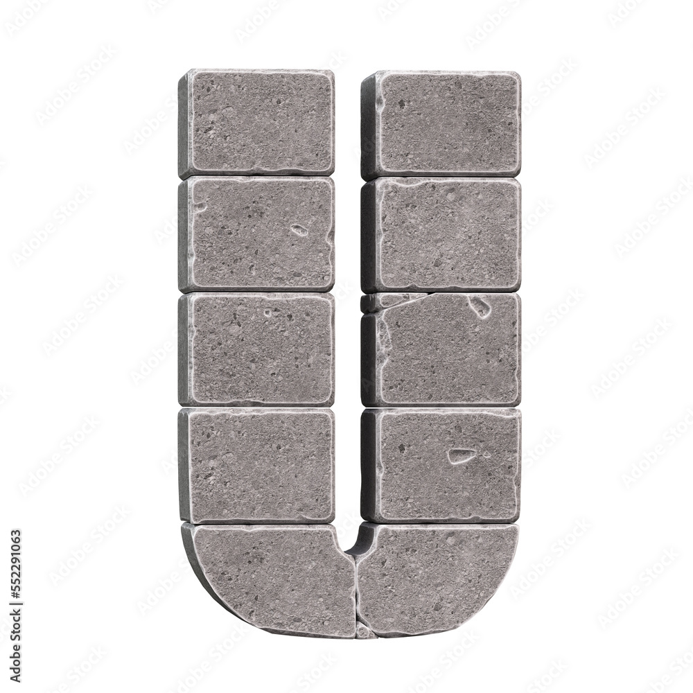 Stone font, letters made of stone blocks 3d rendering, letter U Stock ...