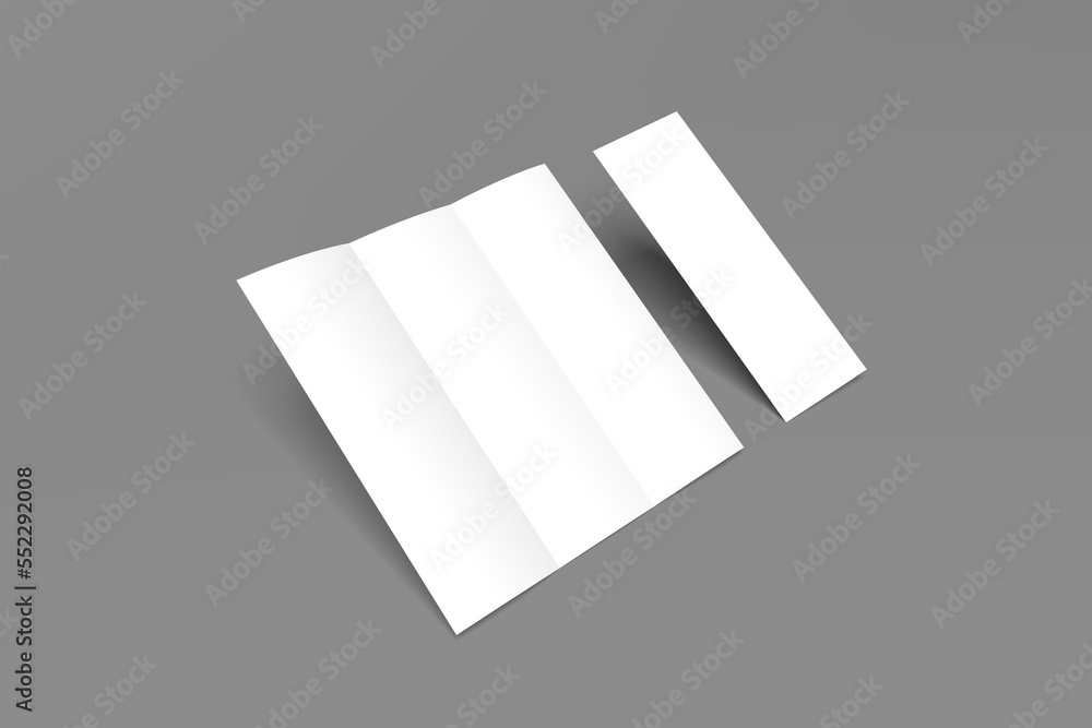 3D realistically rendered tri-fold brochure mockup drawing. Brochure ...