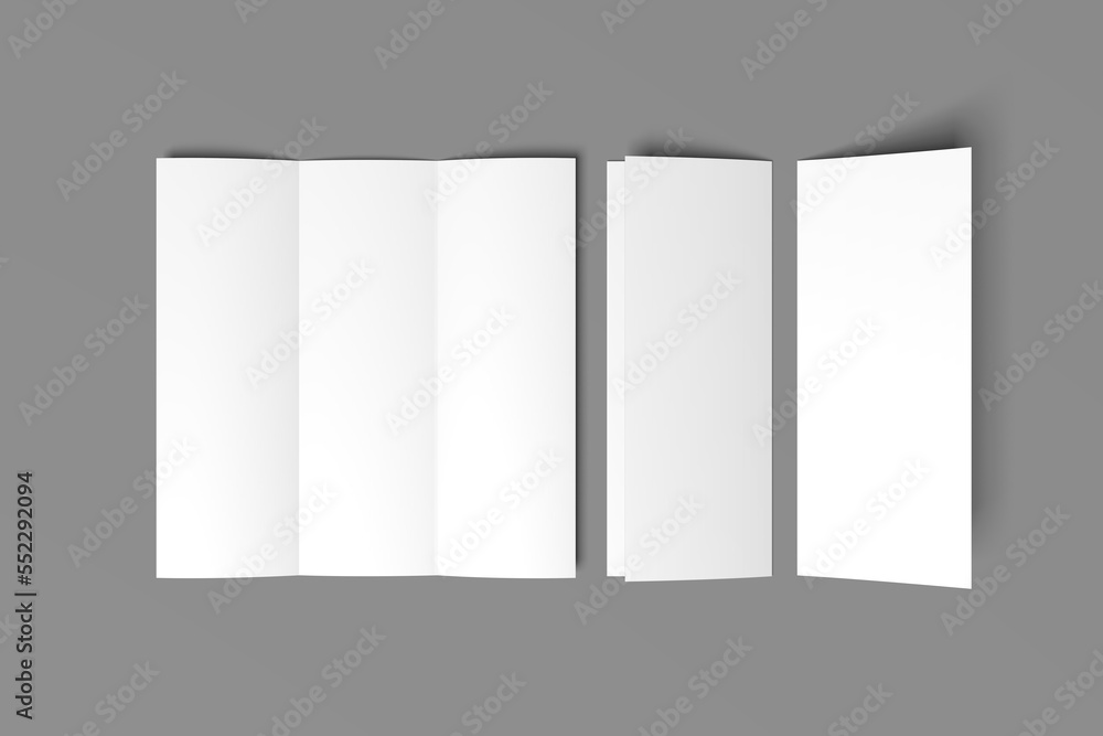 3D realistically rendered tri-fold brochure mockup drawing. Brochure ...