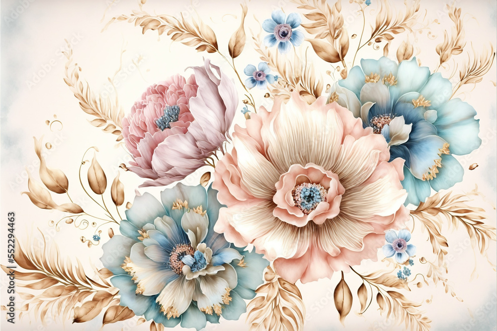Abstract floral design in pastel colors for prints, postcards or ...
