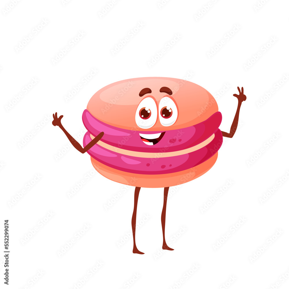 Cartoon sweet macaron dessert character. Isolated vector cheerful ...