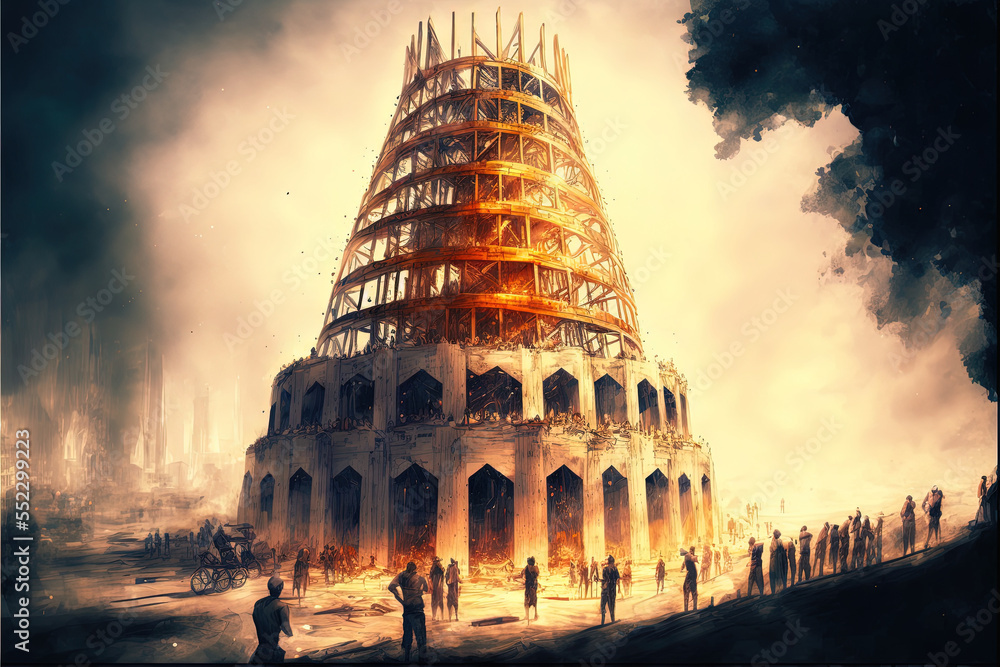 The construction of the Tower of Babel. A Biblical event. Building of a ...