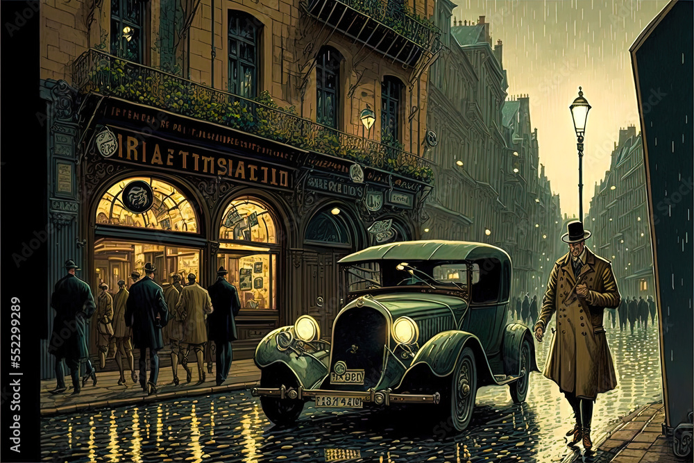 Vintage concept illustration of France in the 1920s. Art deco style ...