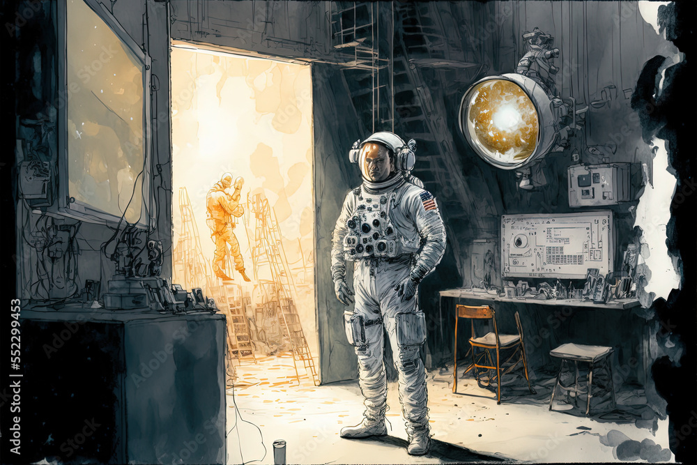 Interior of a Hollywood studio featuring an astronaut with a space suit ...