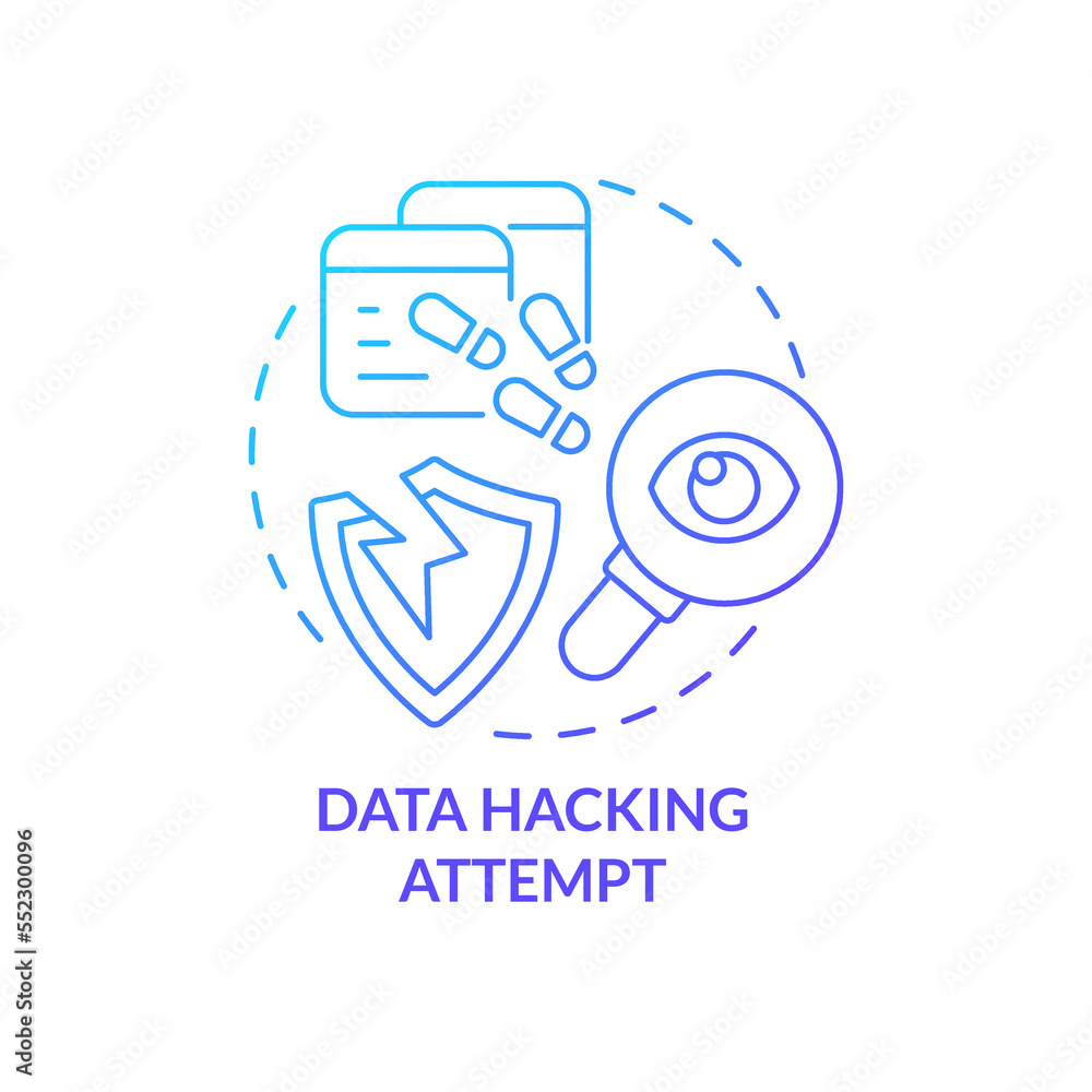 Data hacking attempt blue gradient concept icon. Information breach ...