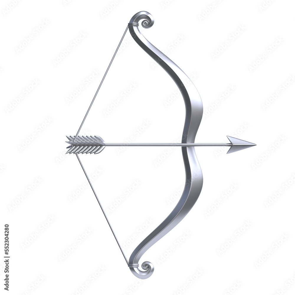 Silver bow and arrow isolated on white background 3d rendering Stock ...