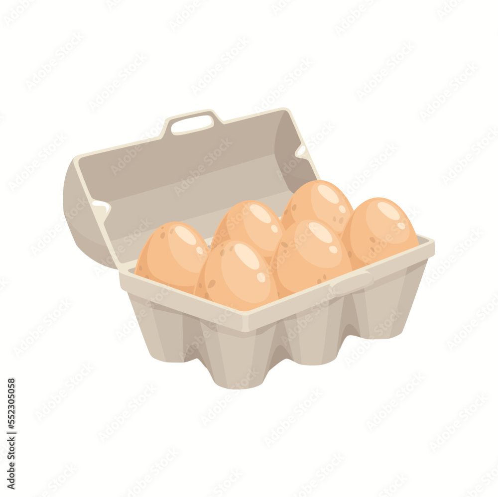 Cartoon eggs in tray isolated vector chicken eggs in carton box on ...
