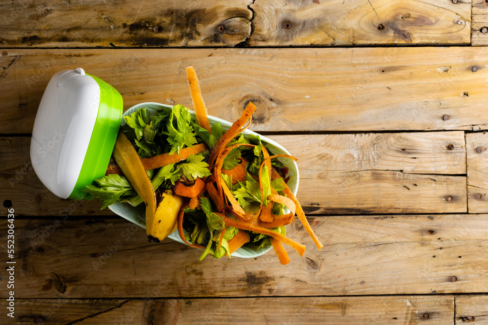 Overhead of organic fruit and vegetable food waste in kitchen ...