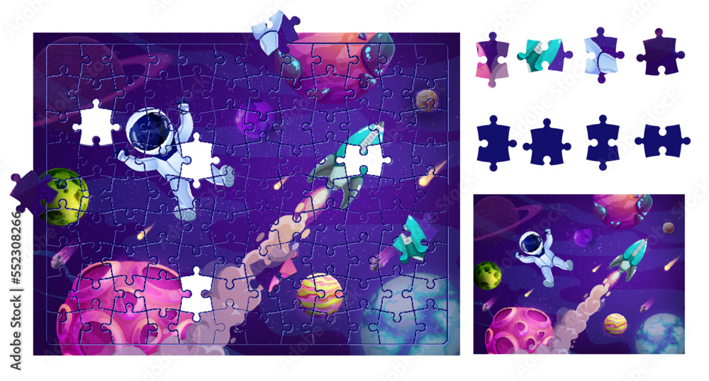 Cartoon galaxy landscape and astronaut in outer space jigsaw puzzle ...