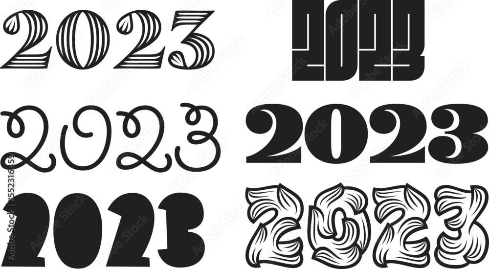 Big Set of 2023 Happy New Year logo text design. 2023 number design ...