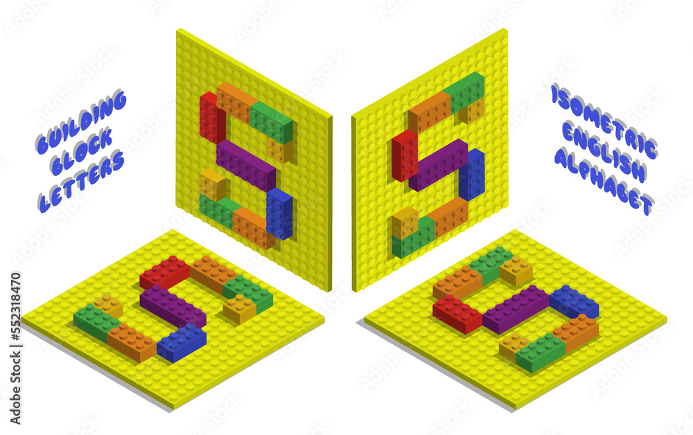 Isometric toy bricks of letter S. Letter from blocks for children ...