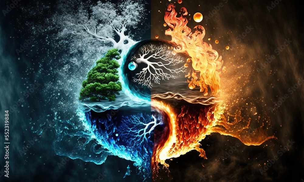 Yin Yang Water and Flame Elements Symbol Wallpaper. Earth and Universe ...