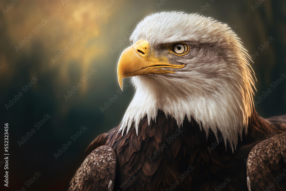 Beautiful bald eagle at closeup, with the surrounding blurred ...