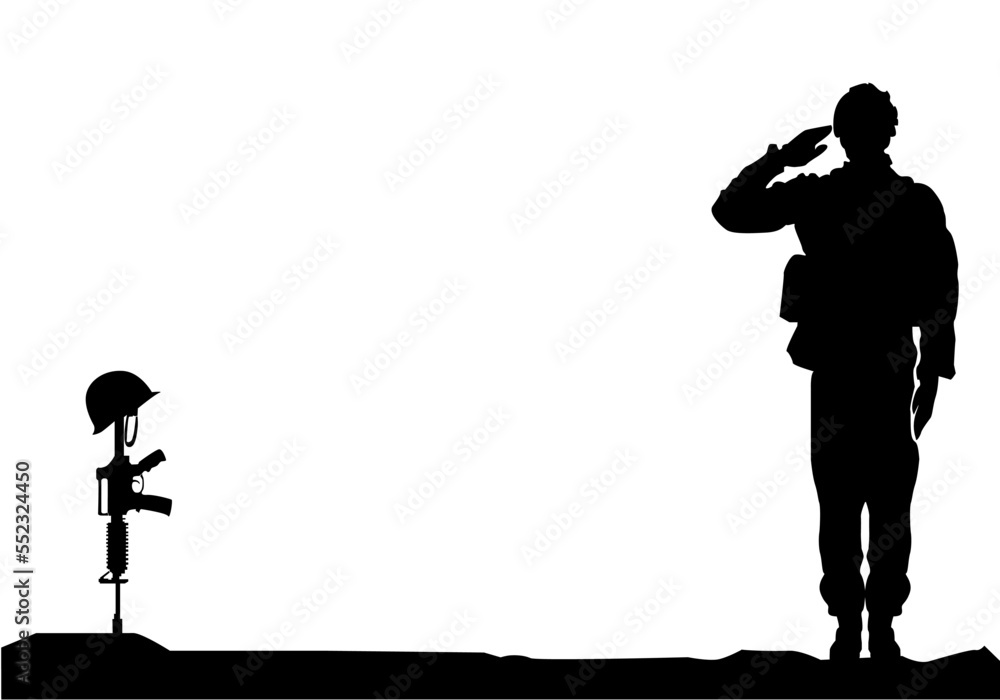 silhouette of a salute soldier military salute in black and white ...