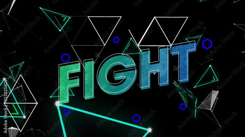 Animation of fight text in green and blue with interference over line ...