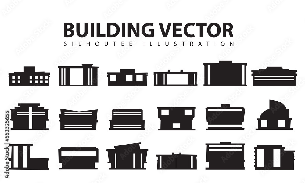 vector set of building mall Silhouettes diferent style on white ...