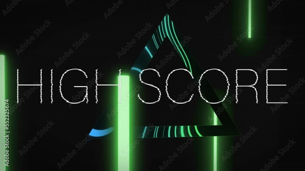 Animation of high score text in white with green neon lights and ...