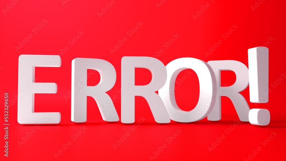 Word Error on red background. Problem Error concept. Error 3d text, 3d ...
