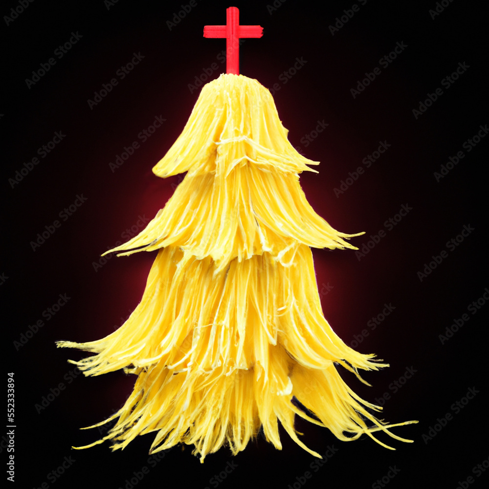 Abstract christmas tree made from pasta. It was the idea of the AI to ...