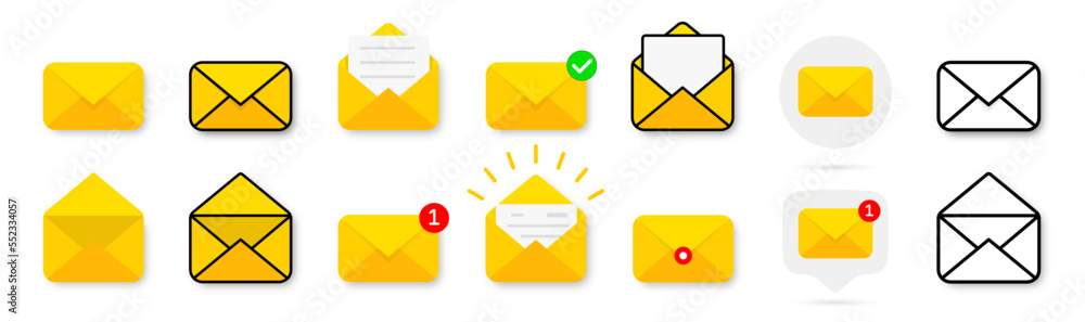 Envelope icon set. Mail icons set. Set of envelopes icons with a ...