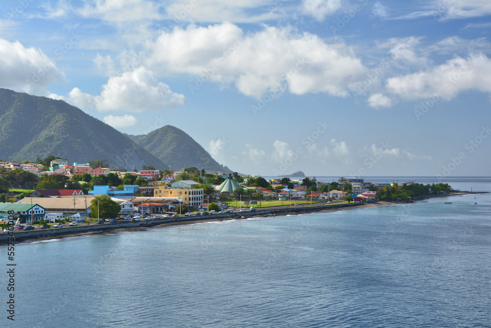 Shoreline of Roseau city by the port on Dominica island, Caribbean ...