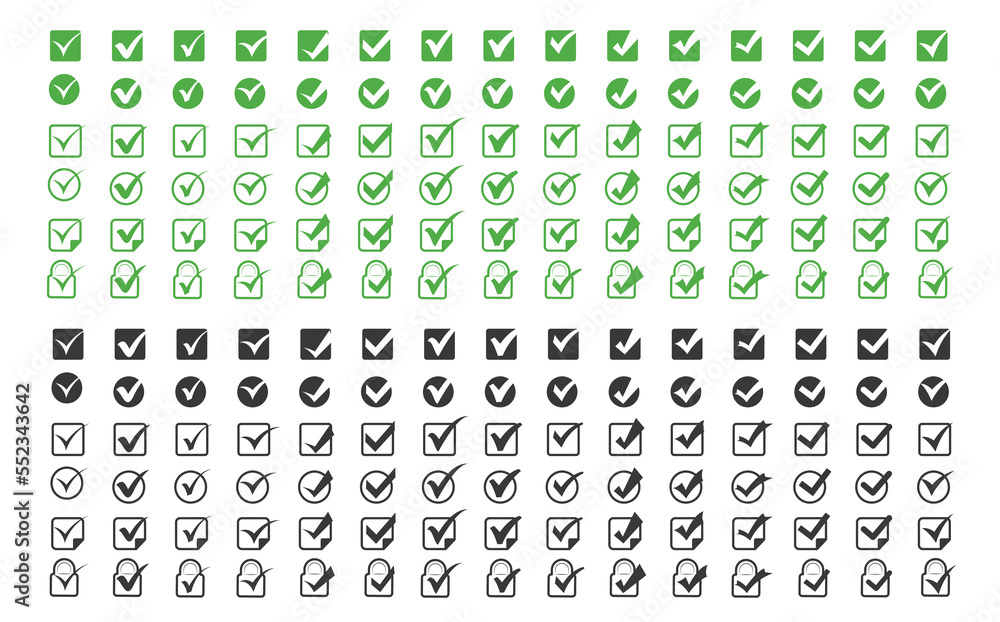 Green check mark and red cross icon set collection, Circle and square ...