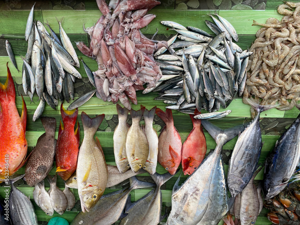 Various types of fresh fish in the traditional market Stock Photo ...