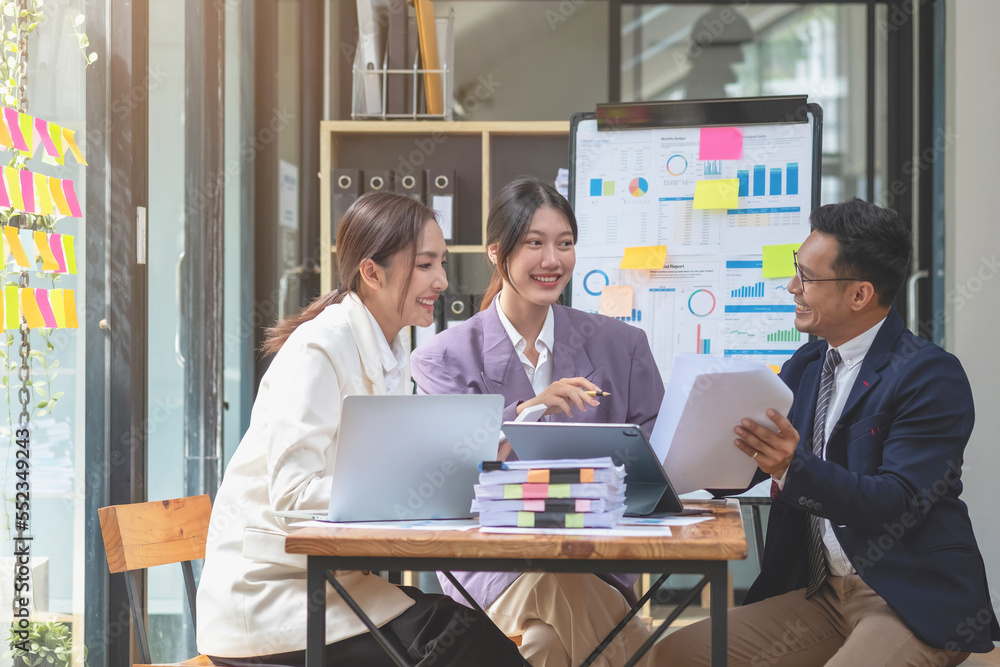 Fotografia do Stock: Team business three smiling and happy Asian men ...