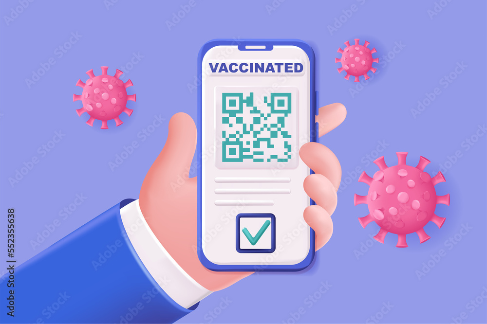 Vaccination certificate concept 3D illustration. Green certificate of ...